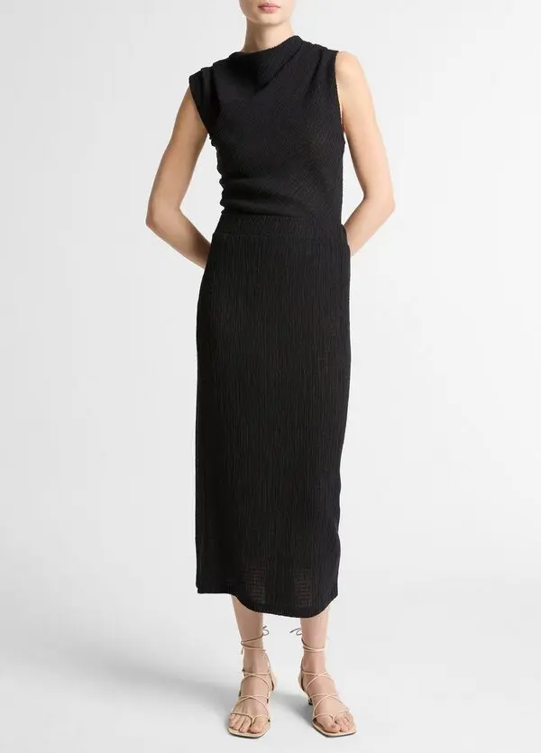 Vince Shadow Grid Midi Skirt - Black