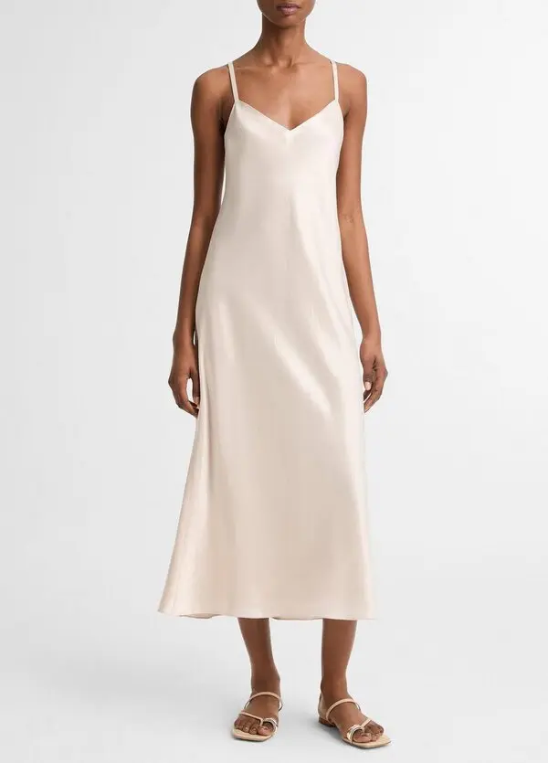 Vince Satin V-neck Slip Dress - Champagne