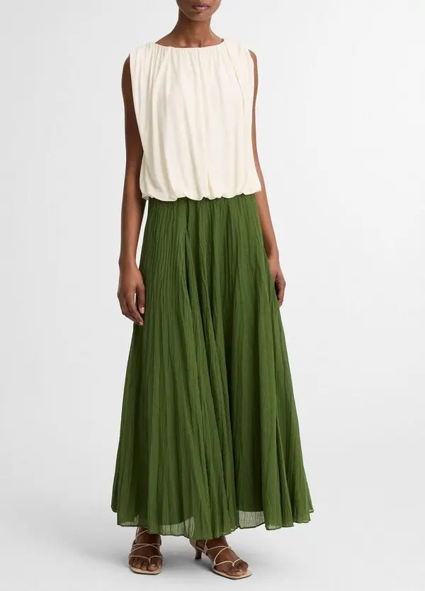 Vince Crinkled Plissé Cotton-blend Maxi Skirt - Herb