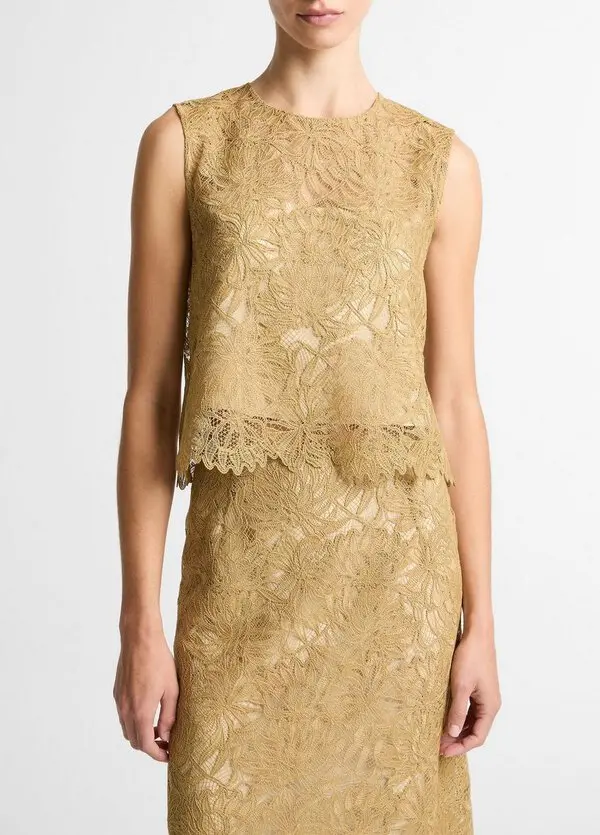 Vince Lace Shell With Scalloped Hem
