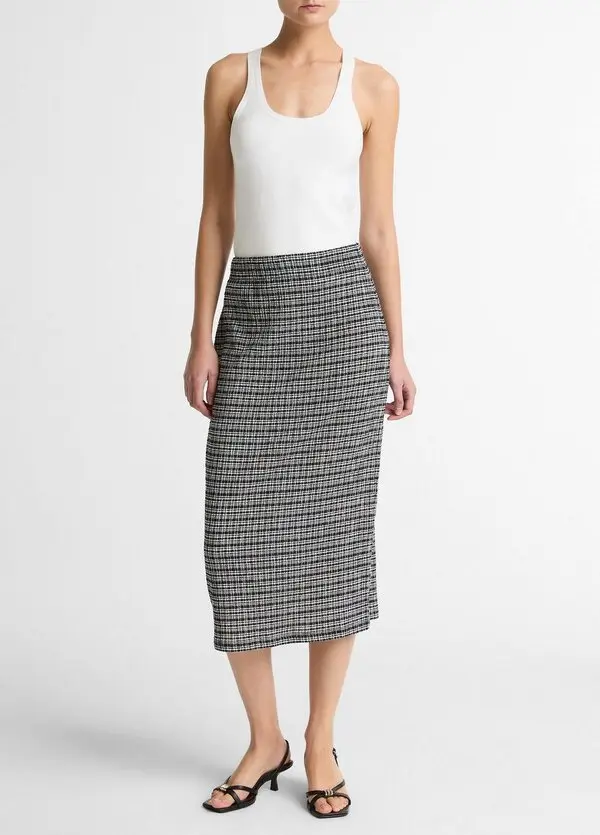 Vince Plaid Grid-knit Midi Skirt