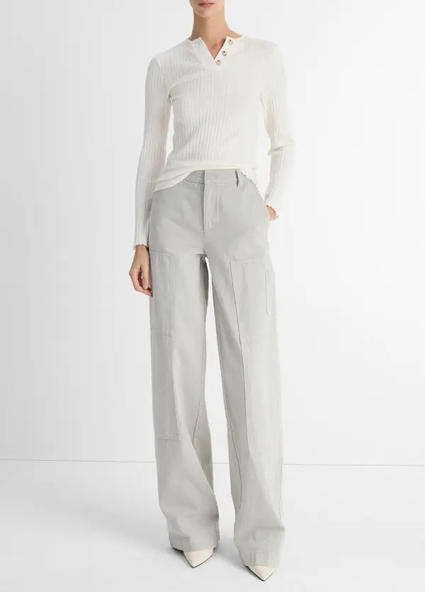Vince Ribbed Cotton-blend Henley - Off White