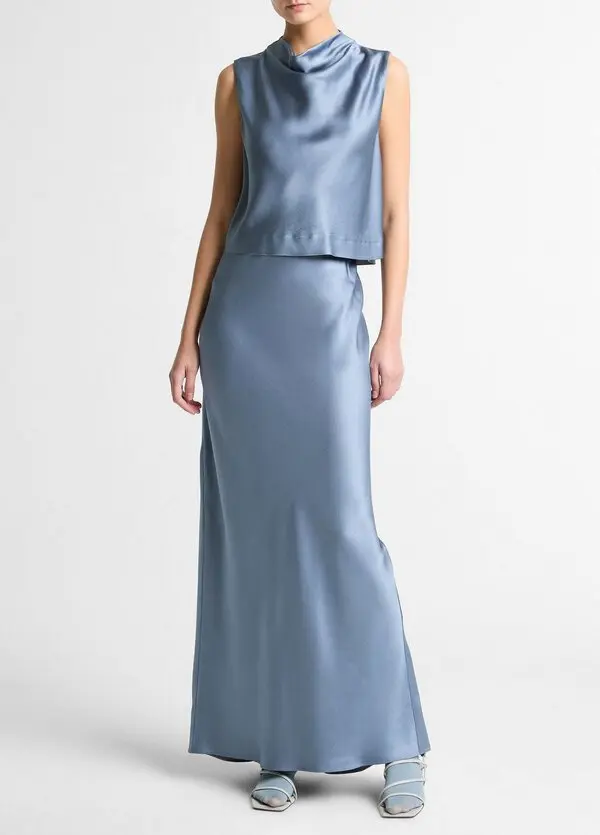 Vince Satin Maxi Slip Skirt - Azul