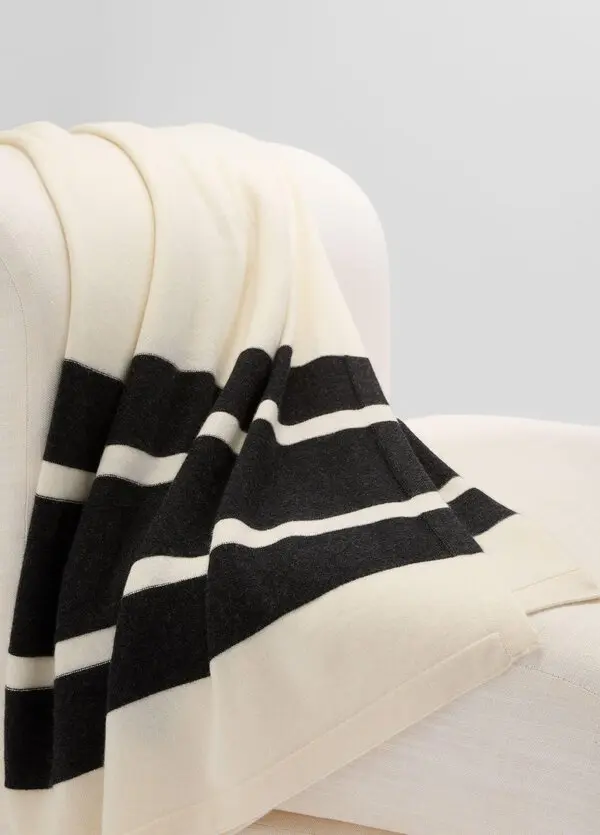 Vince Cashmere Jersey Stripe Throw - Blanc