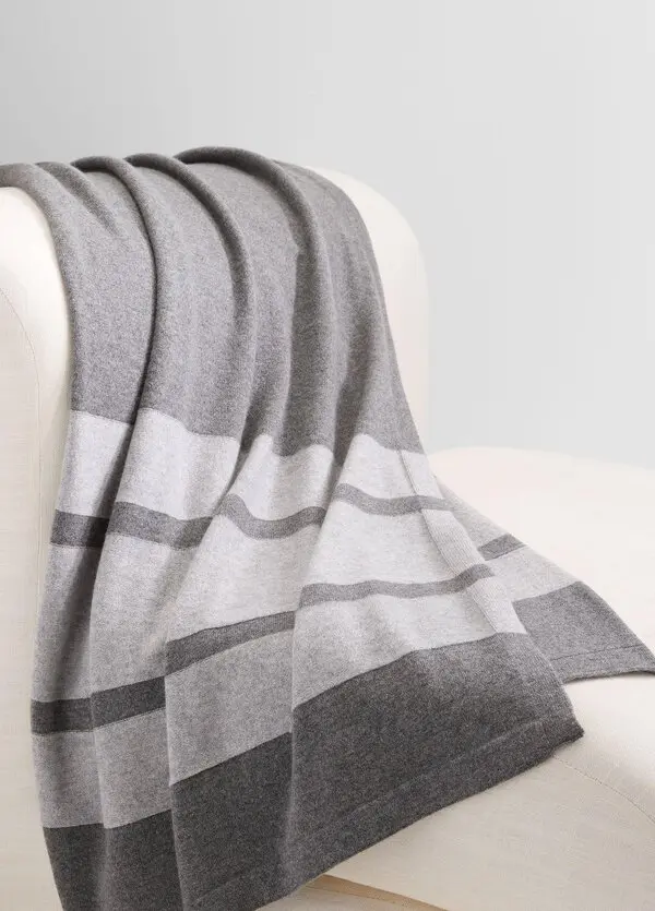 Vince Cashmere Jersey Stripe Throw - Medium Heather Grey