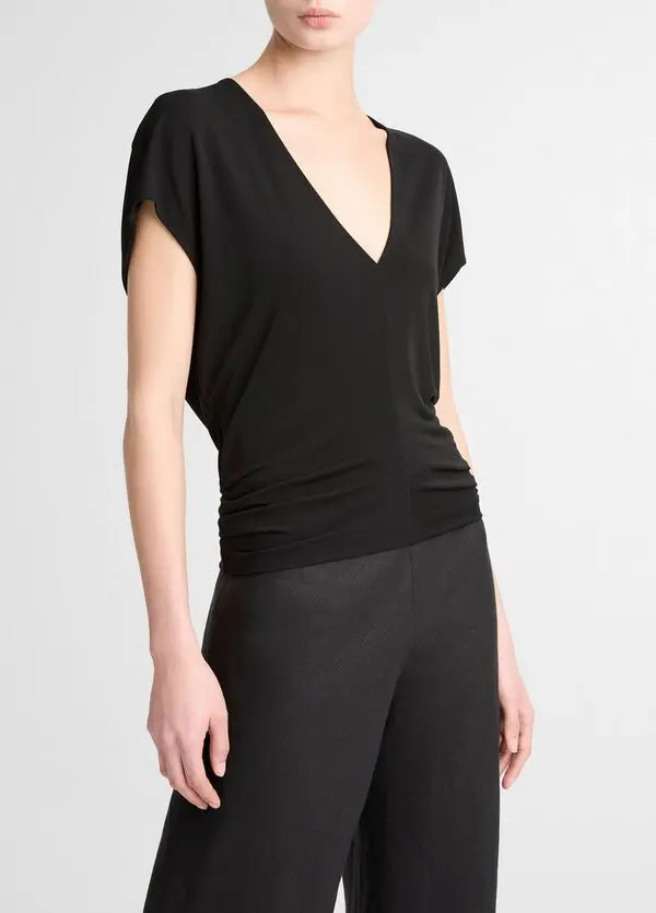 Vince Crepe Flutter-sleeve V-neck Top