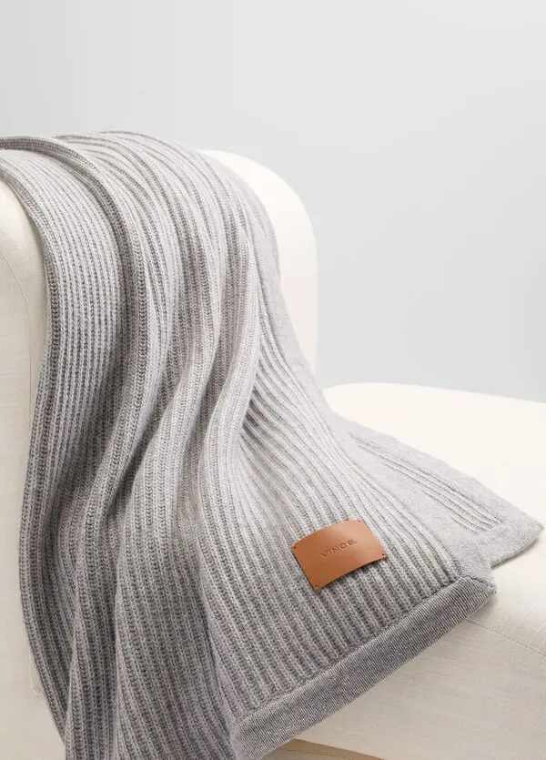 Vince Wool And Cashmere Cardigan-stitch Throw - Heather Grey