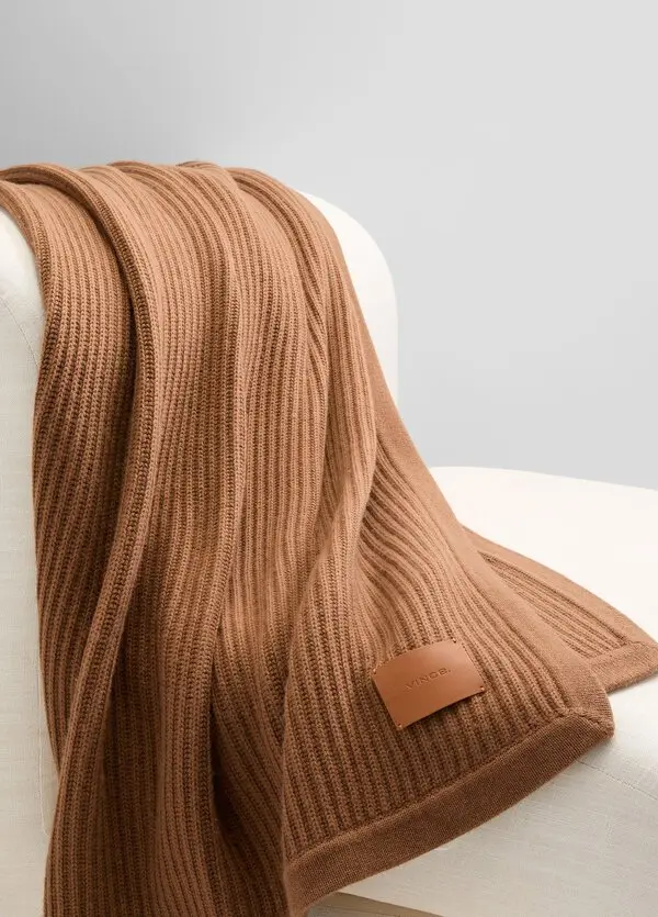 Vince Wool And Cashmere Cardigan-stitch Throw - Mink