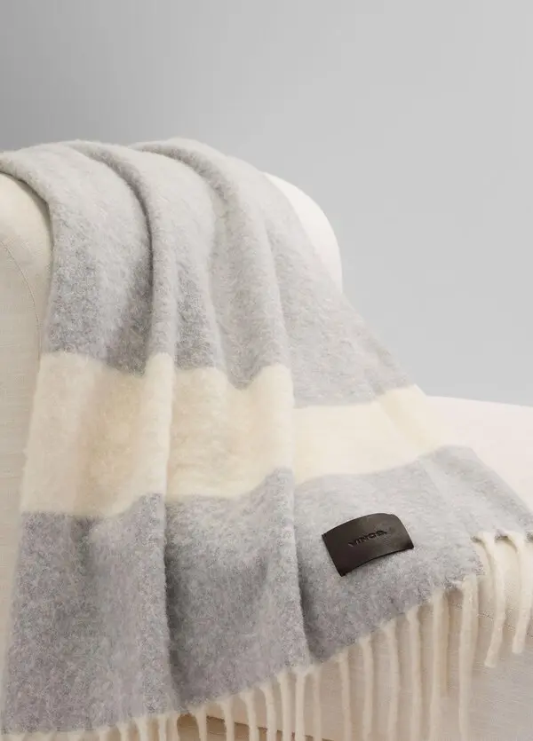 Vince Brushed Alpaca-blend Throw With Striped Pattern - Medium Heather Grey