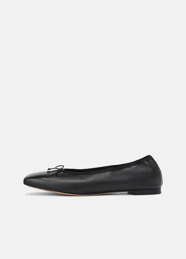 Vince Darla Leather Ballet Flat With Bow Detailing - Black