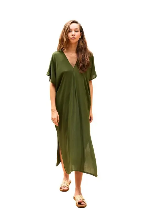 Pink Haley Gina Breezy Crinkle Kaftan Dress - Green