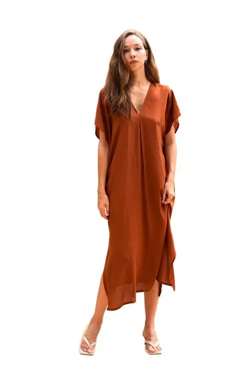 Pink Haley Gina Breezy Crinkle Kaftan Dress - Terracotta