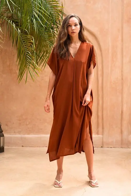 Pink Haley Gina Breezy Crinkle Kaftan Dress