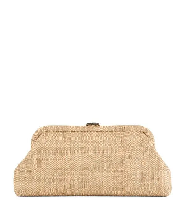 JIMMY CHOO Skylar Woven Raffia Clutch With Monogram Clasp - Brown