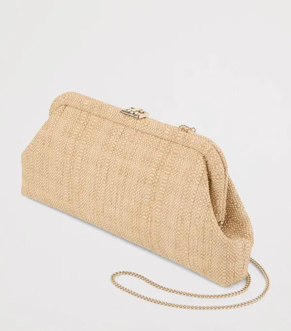 JIMMY CHOO Skylar Woven Raffia Clutch With Monogram Clasp - Brown