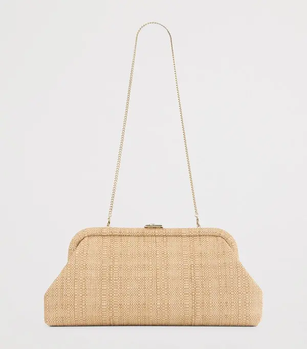 JIMMY CHOO Skylar Woven Raffia Clutch With Monogram Clasp - Brown