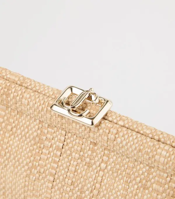 JIMMY CHOO Skylar Woven Raffia Clutch With Monogram Clasp - Brown