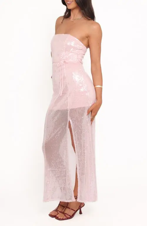 PETAL & PUP Strapless Sequin Maxi Dress With Sheer Skirt And Slit
