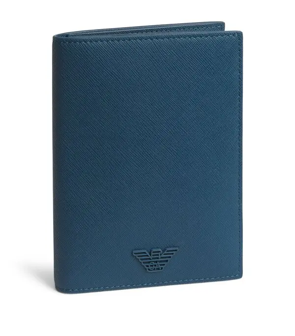 Emporio Armani Saffiano Leather Passport Holder - Blue
