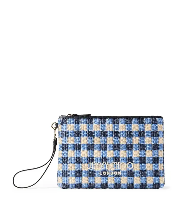 JIMMY CHOO Raffia Gingham Pouch