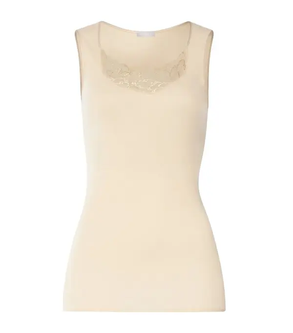 Hanro Cotton Belen Tank Top With Lace Neckline Detail