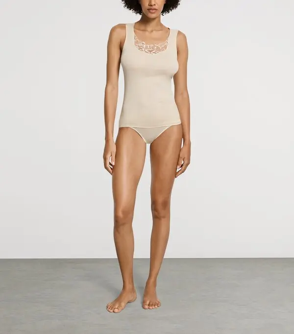 Hanro Cotton Belen Tank Top With Lace Neckline Detail