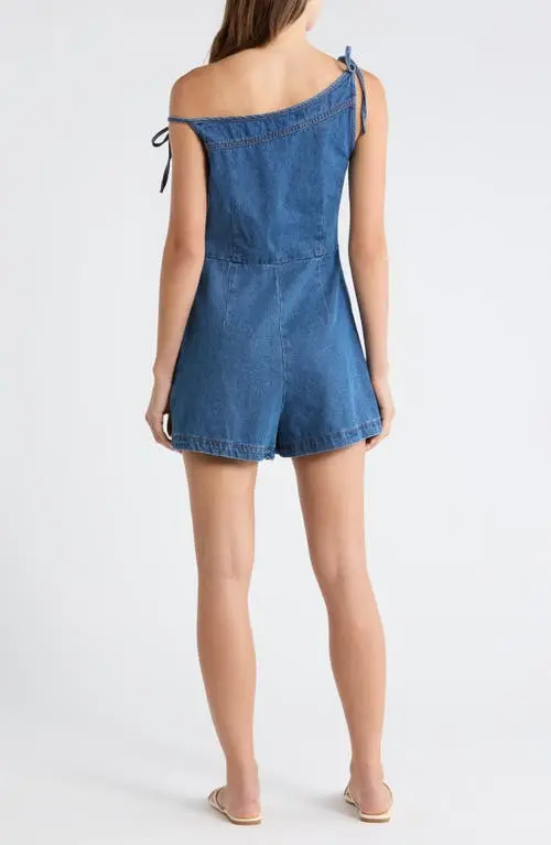 PETAL & PUP Tatum Off-the-shoulder Denim Romper - Dark Denim