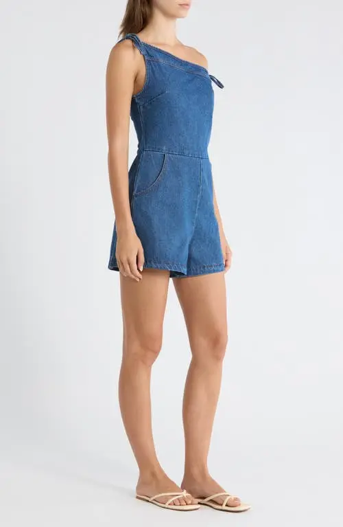 PETAL & PUP Tatum Off-the-shoulder Denim Romper - Dark Denim