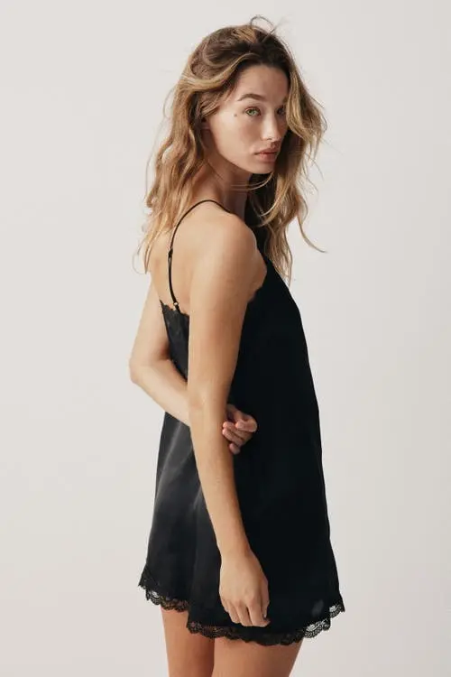H&m Lace-trimmed Satin Nightslip - Black