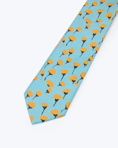 KNOTTERY & CO Marigold Bloom Printed Silk Tie