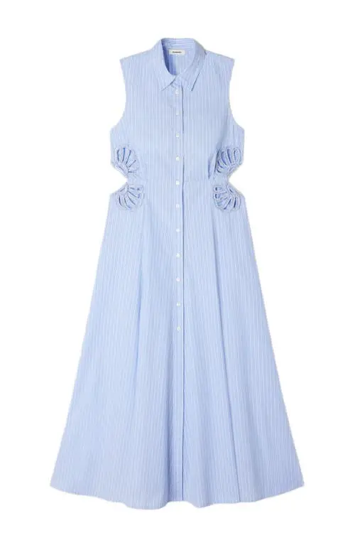 Sandro Striped Cotton Maxi Dress With Rhinestone Shell Embroidery - Sky Blue