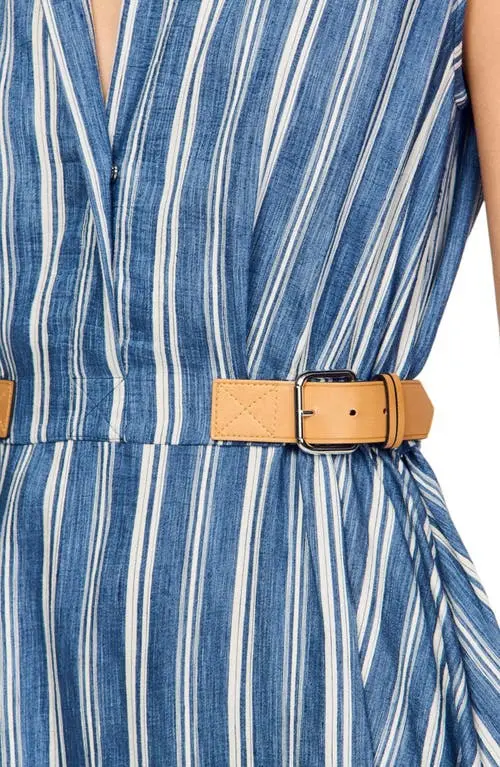 Sandro Striped Maxi Dress With Leather Tab Detail