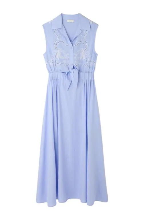 Sandro Embroidered Linen Maxi Dress - Sky Blue