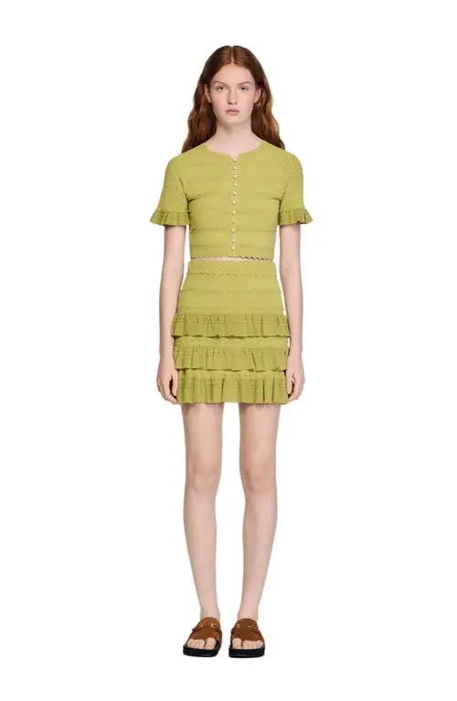 Sandro Decorative Knit Ruffled Mini Skirt