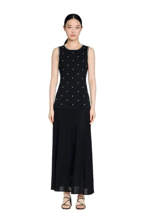Sandro Rhinestone Embellished Knit Maxi Dress