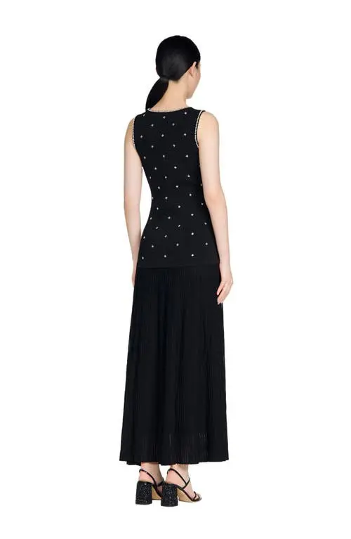 Sandro Rhinestone Embellished Knit Maxi Dress