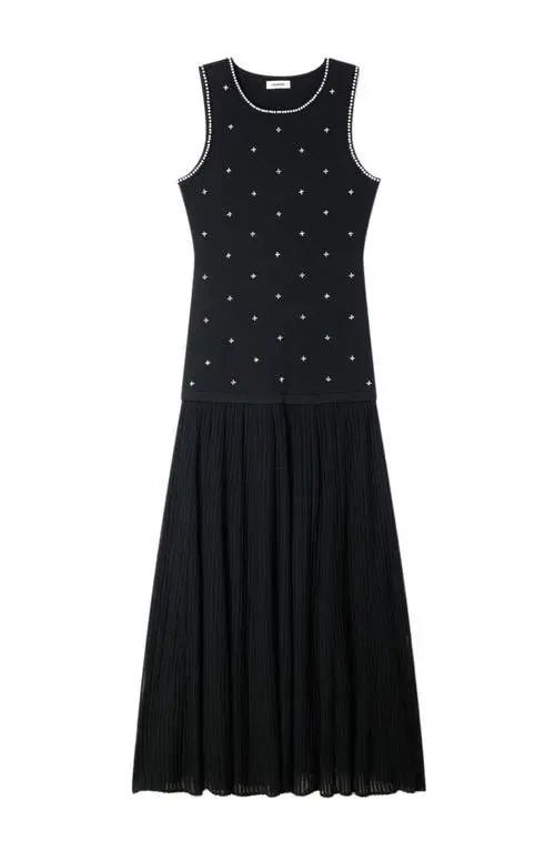 Sandro Rhinestone Embellished Knit Maxi Dress