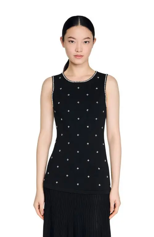 Sandro Rhinestone Embellished Knit Maxi Dress
