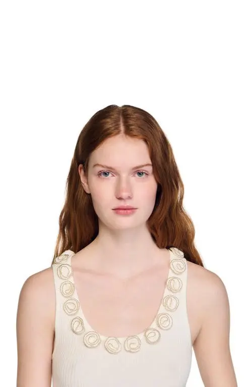Sandro Ribbed Sweater With Beaded Roses