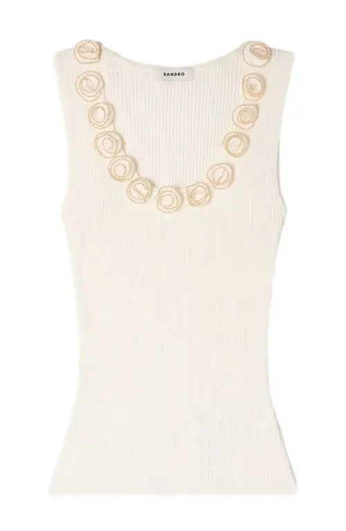 Sandro Ribbed Sweater With Beaded Roses