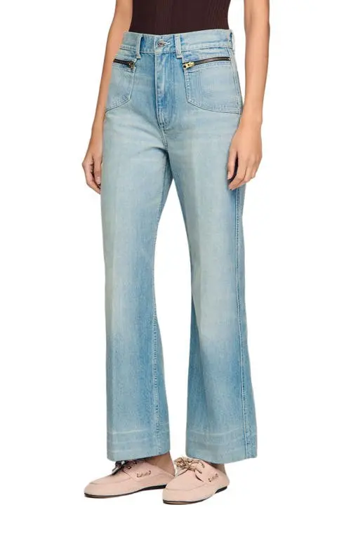 Sandro Faded Straight Zipped Cotton Jeans
