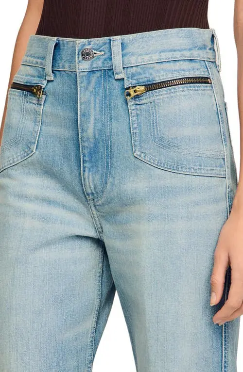 Sandro Faded Straight Zipped Cotton Jeans