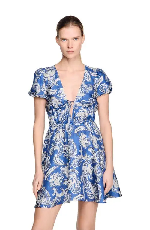 Sandro Short Floral Print V-neck Dress