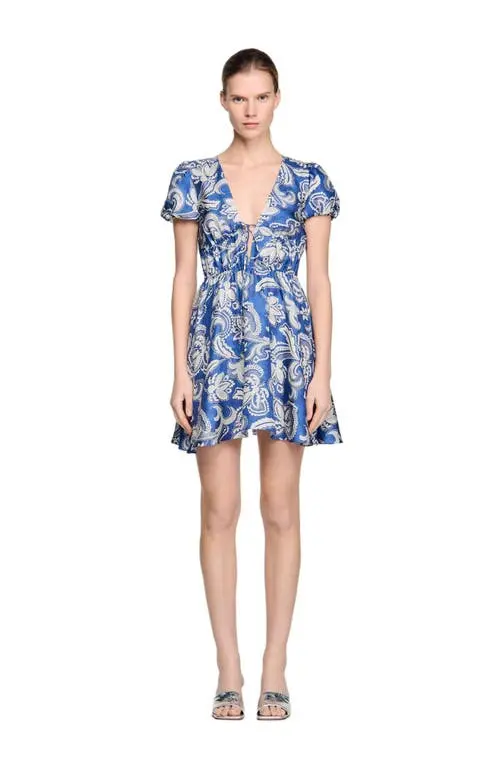 Sandro Short Floral Print V-neck Dress