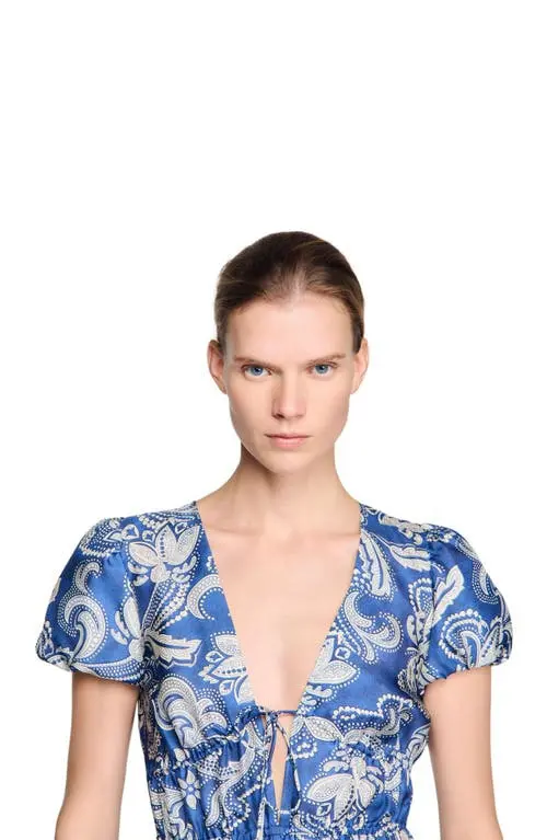 Sandro Short Floral Print V-neck Dress