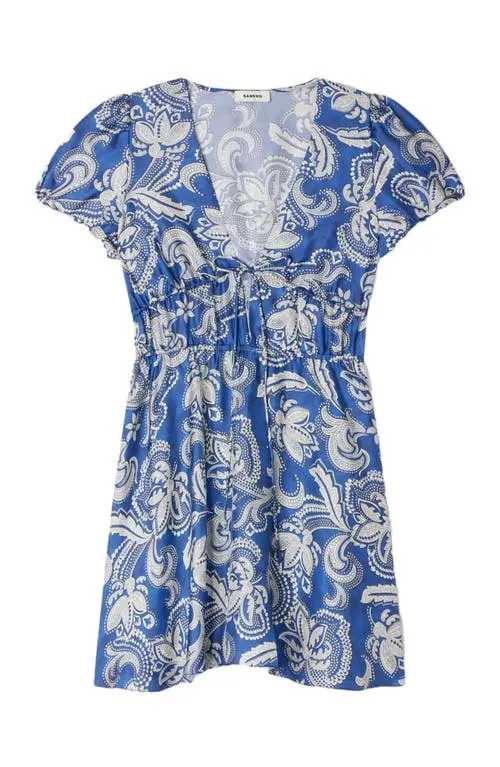 Sandro Short Floral Print V-neck Dress