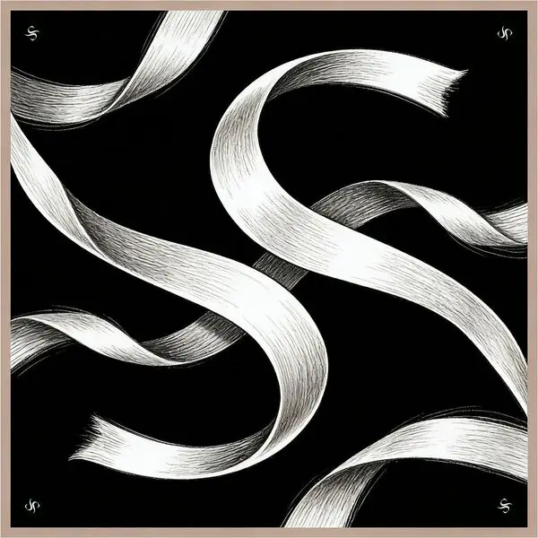 SILKSILKY Pure Silk White Ribbon Square Scarf - Black