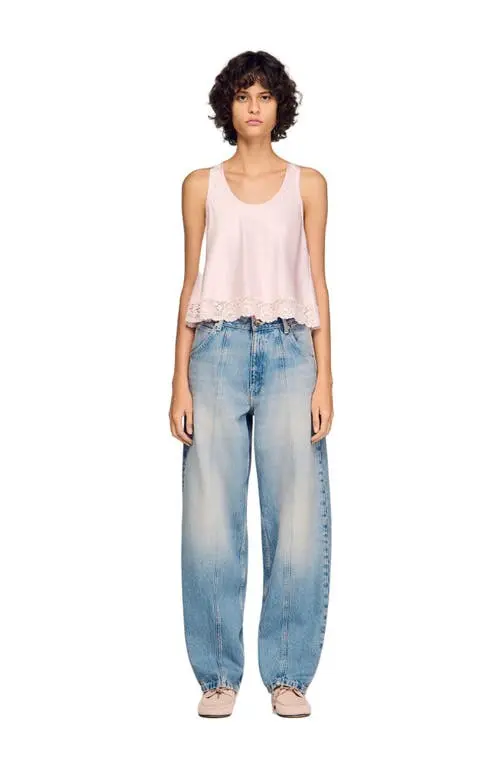 Sandro Barrel Leg Jeans With Pink Wash Effect