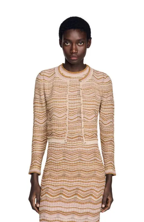 Sandro Decorative Knit Cardigan With Color Gradient - Brown