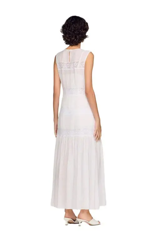 Sandro Crepon Maxi Dress With Lace Trim